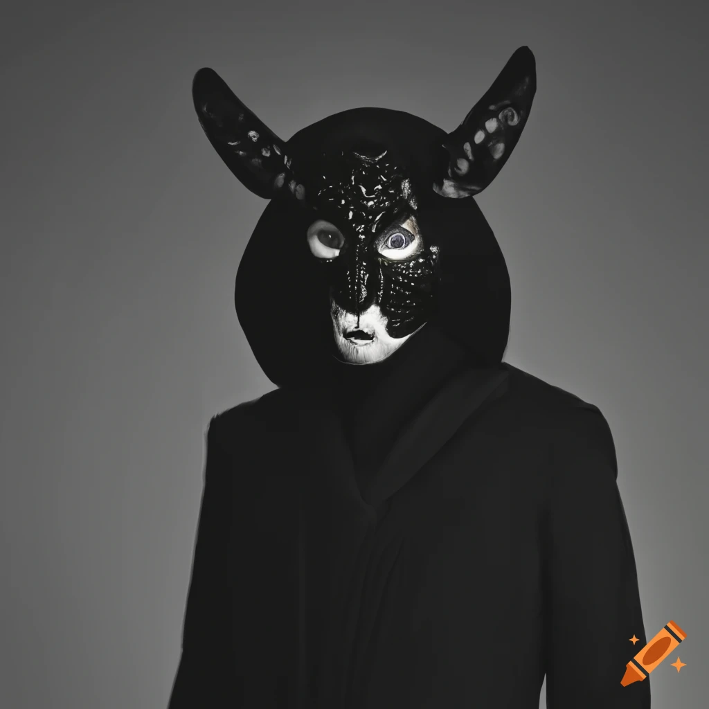 Masked man with animal mask on black background on Craiyon