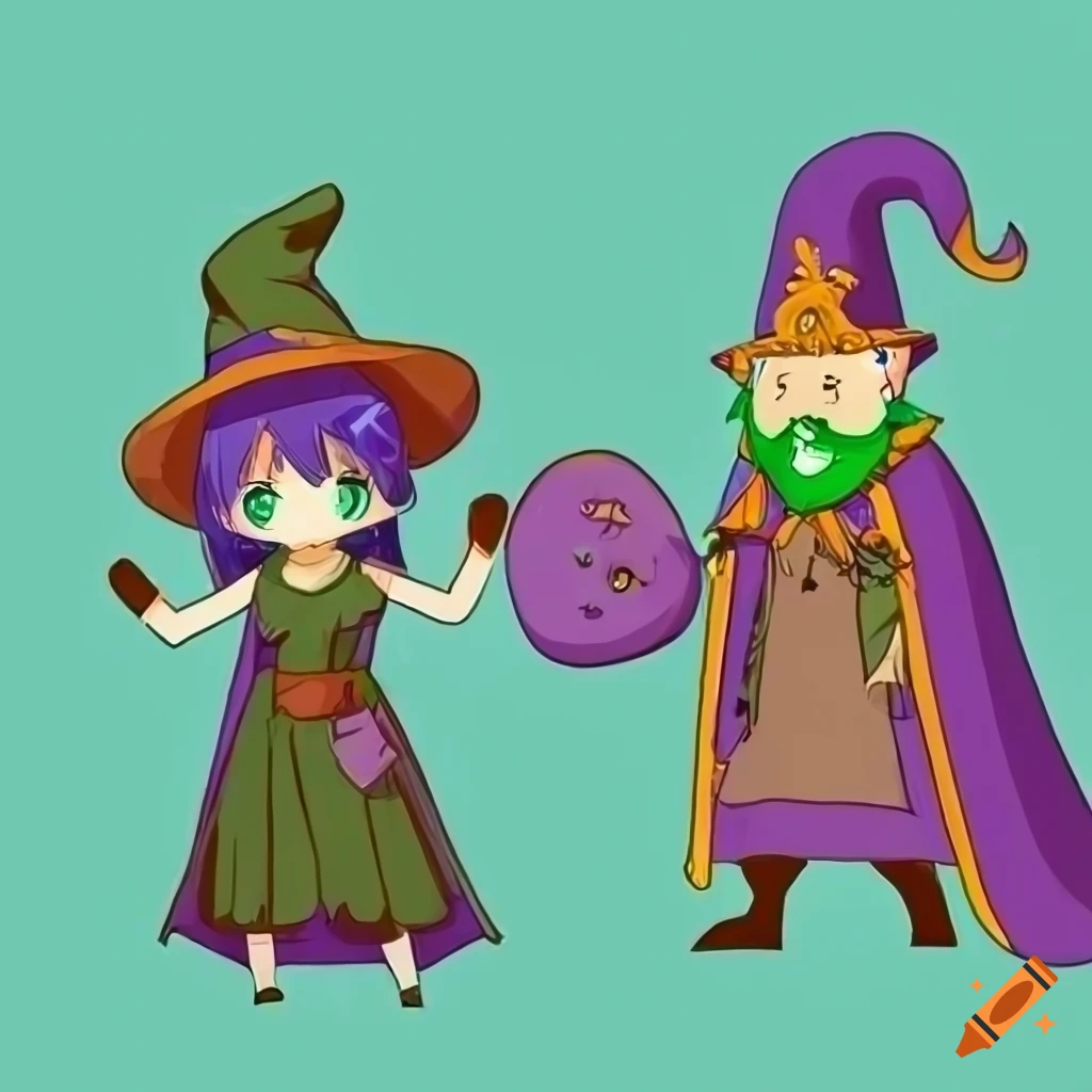 Anime illustration of a sorceress and a dj wizard on Craiyon