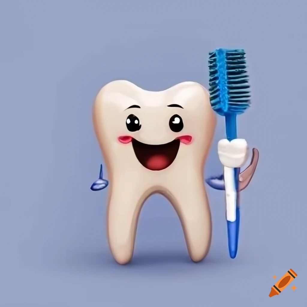 Smiling tooth with a toothbrush on a white background on Craiyon