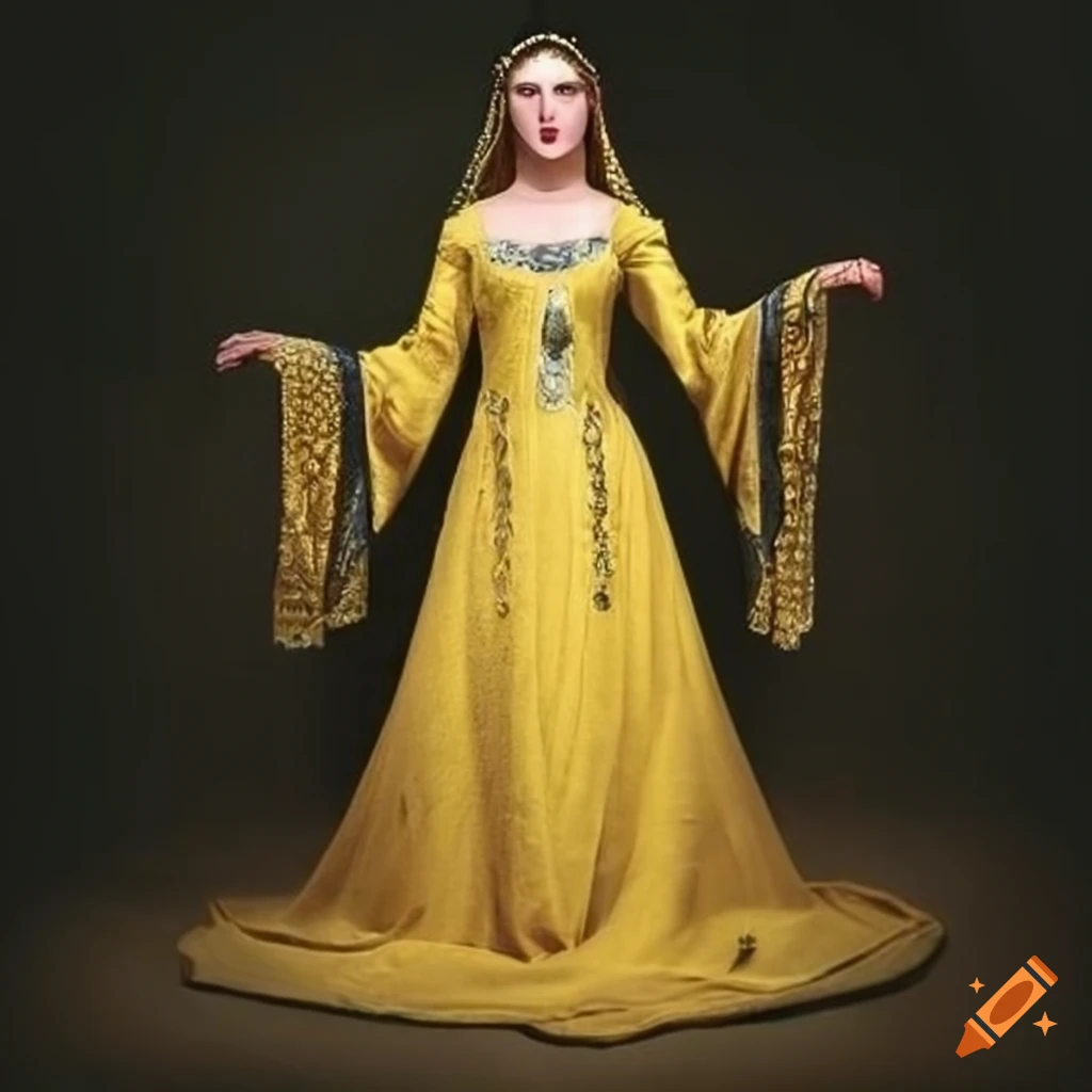 Golden Yellow Medieval Gown With Embroidery On Craiyon