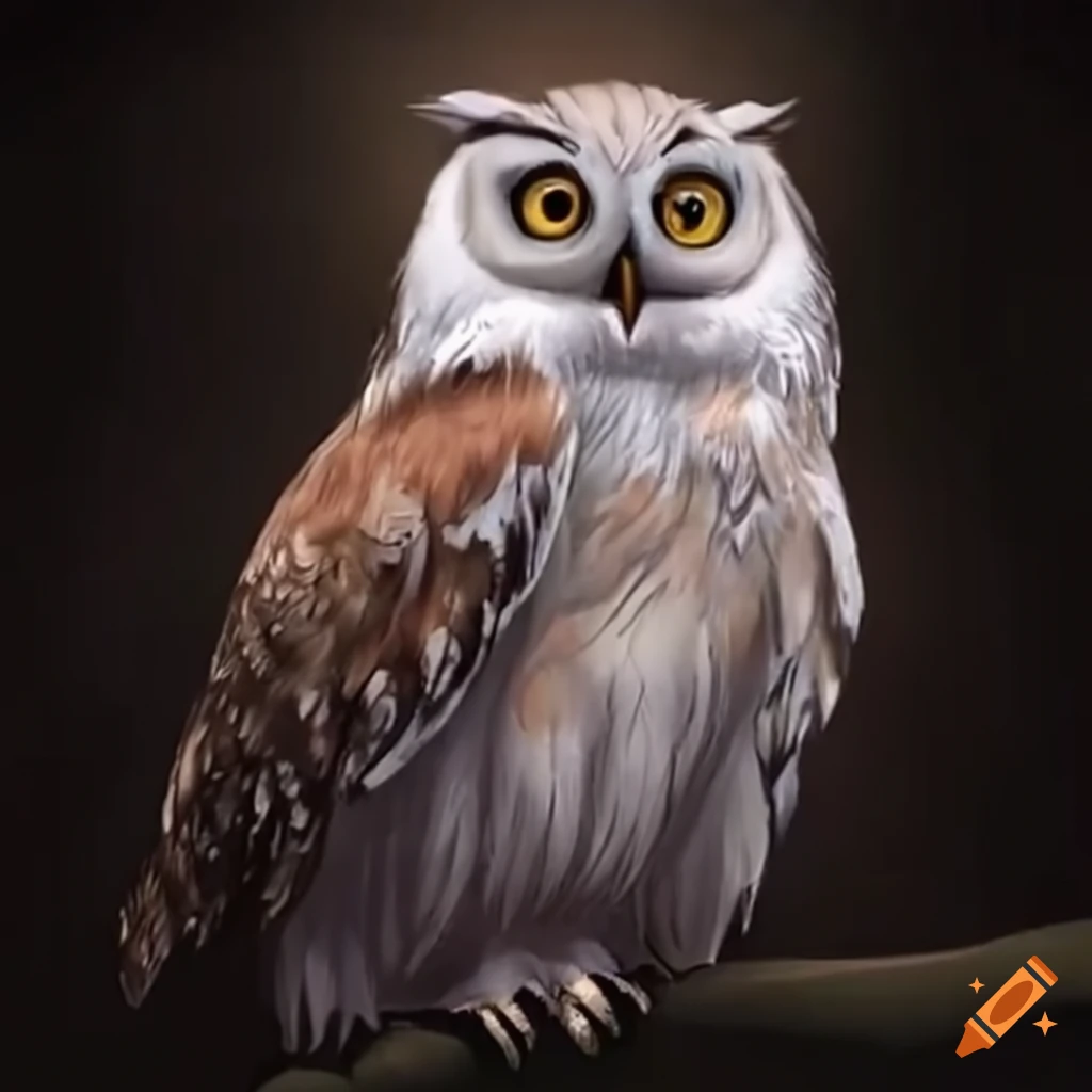 Startled owl with a shocked expression on Craiyon