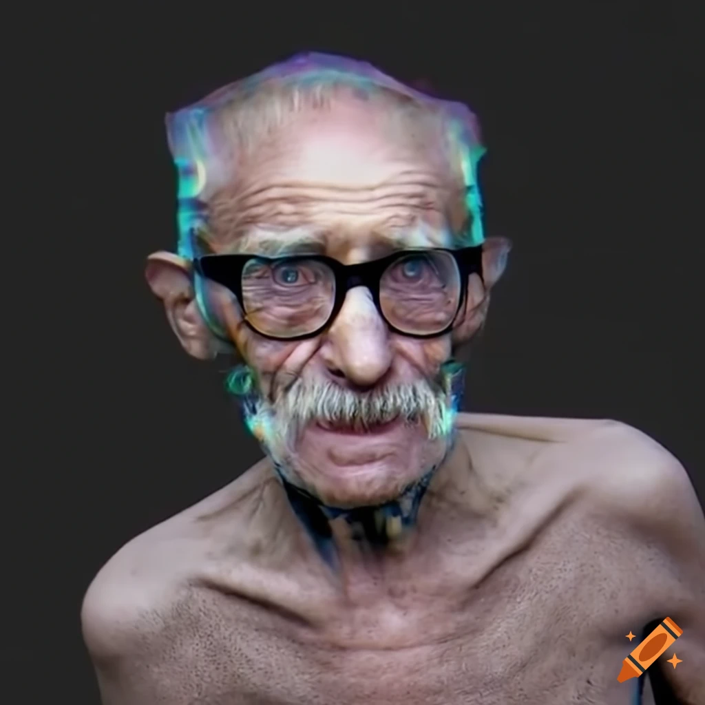 Digital art of a glitched nerdy old man on Craiyon