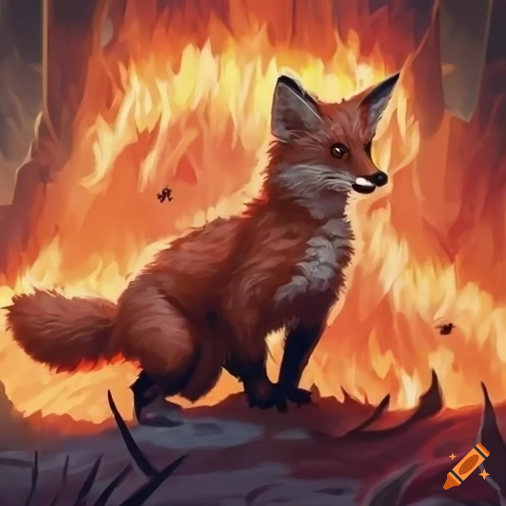Polar fox beast attacking a fortress with fire and smoke in a magical ...