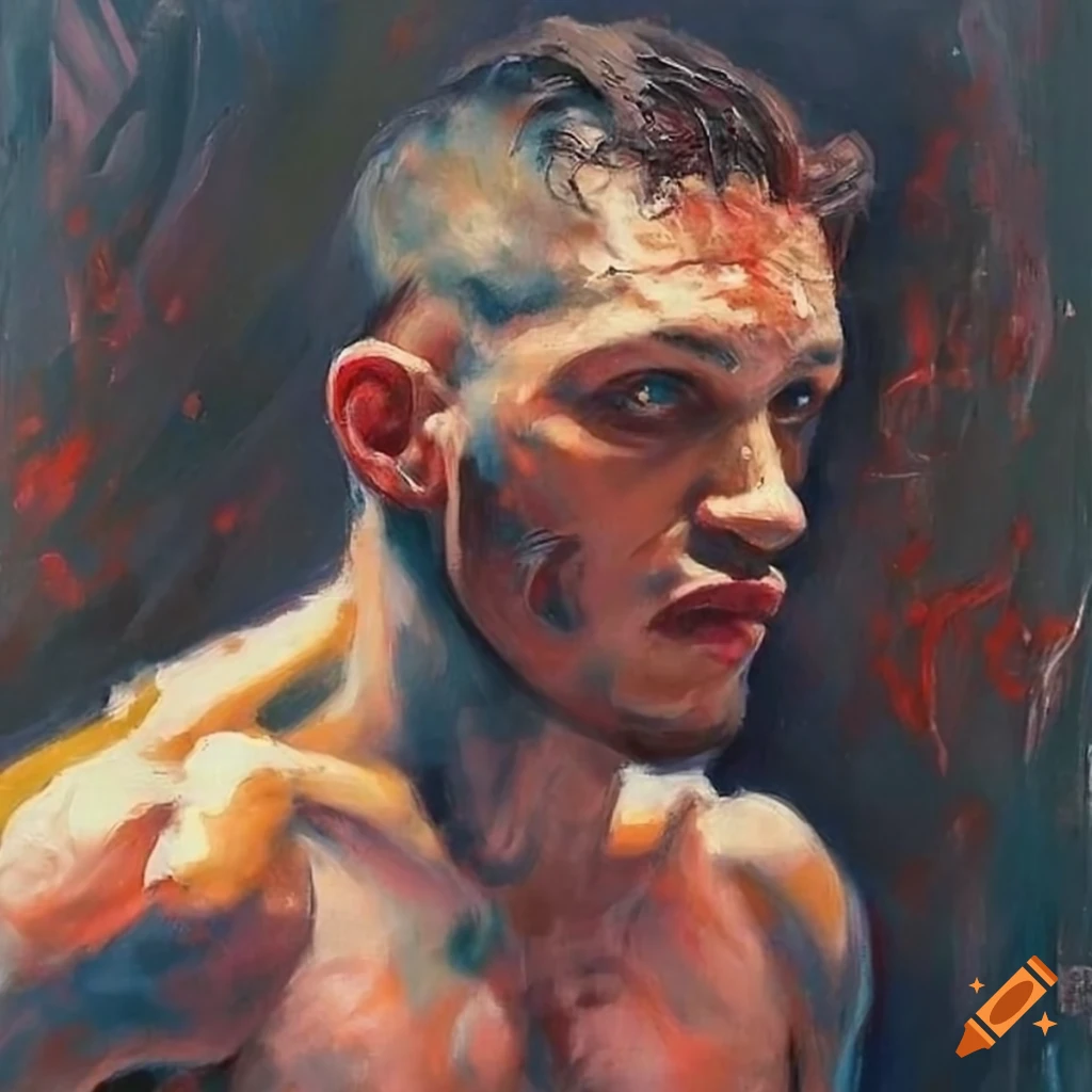 Expressionist oil painting of a boxing match with tom hardy on Craiyon