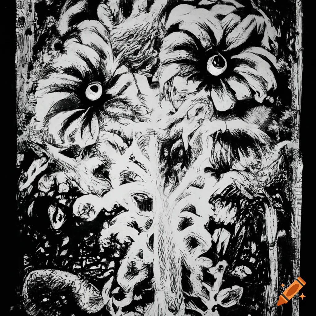 Artwork of flowey from undertale with a dark twist