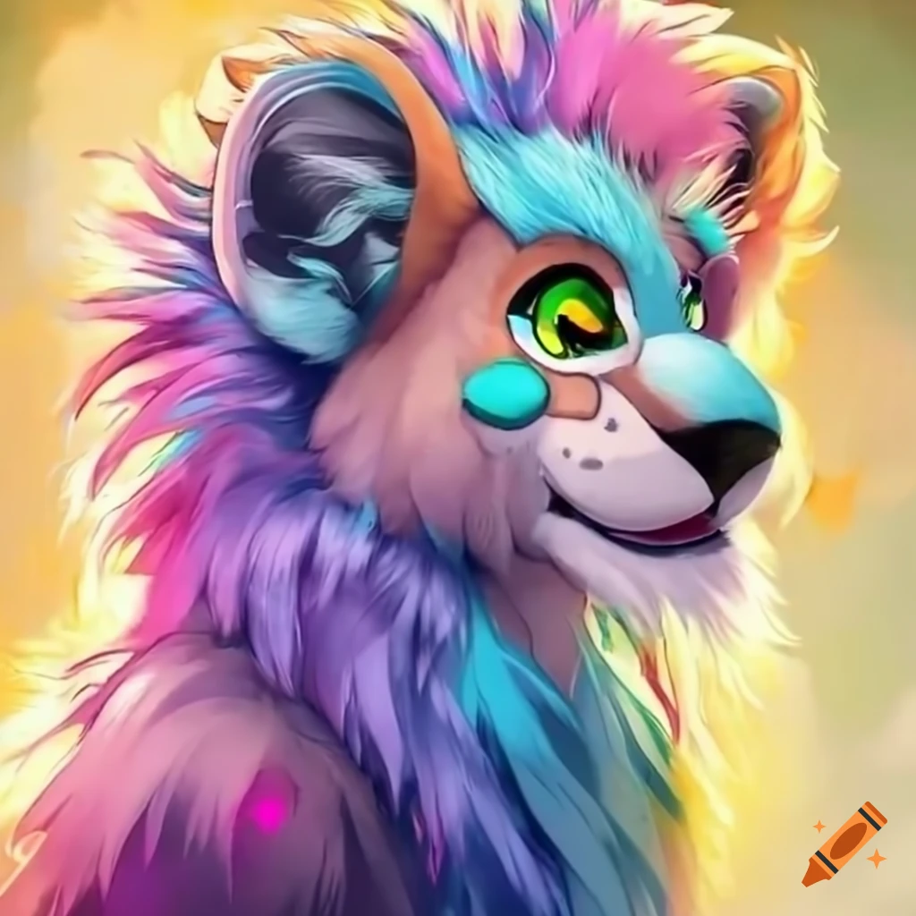 Fursuit badge of a majestic silver lion