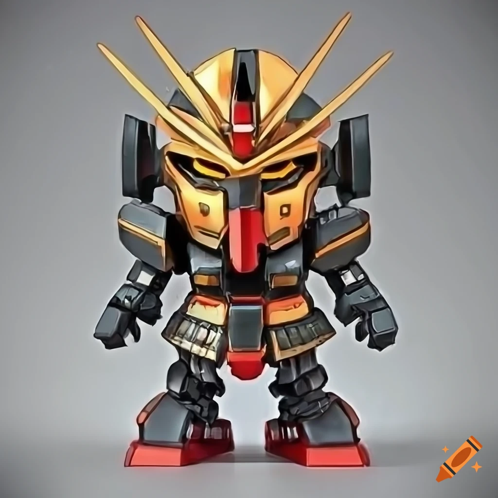 Chibi robot in black and orange samurai armor