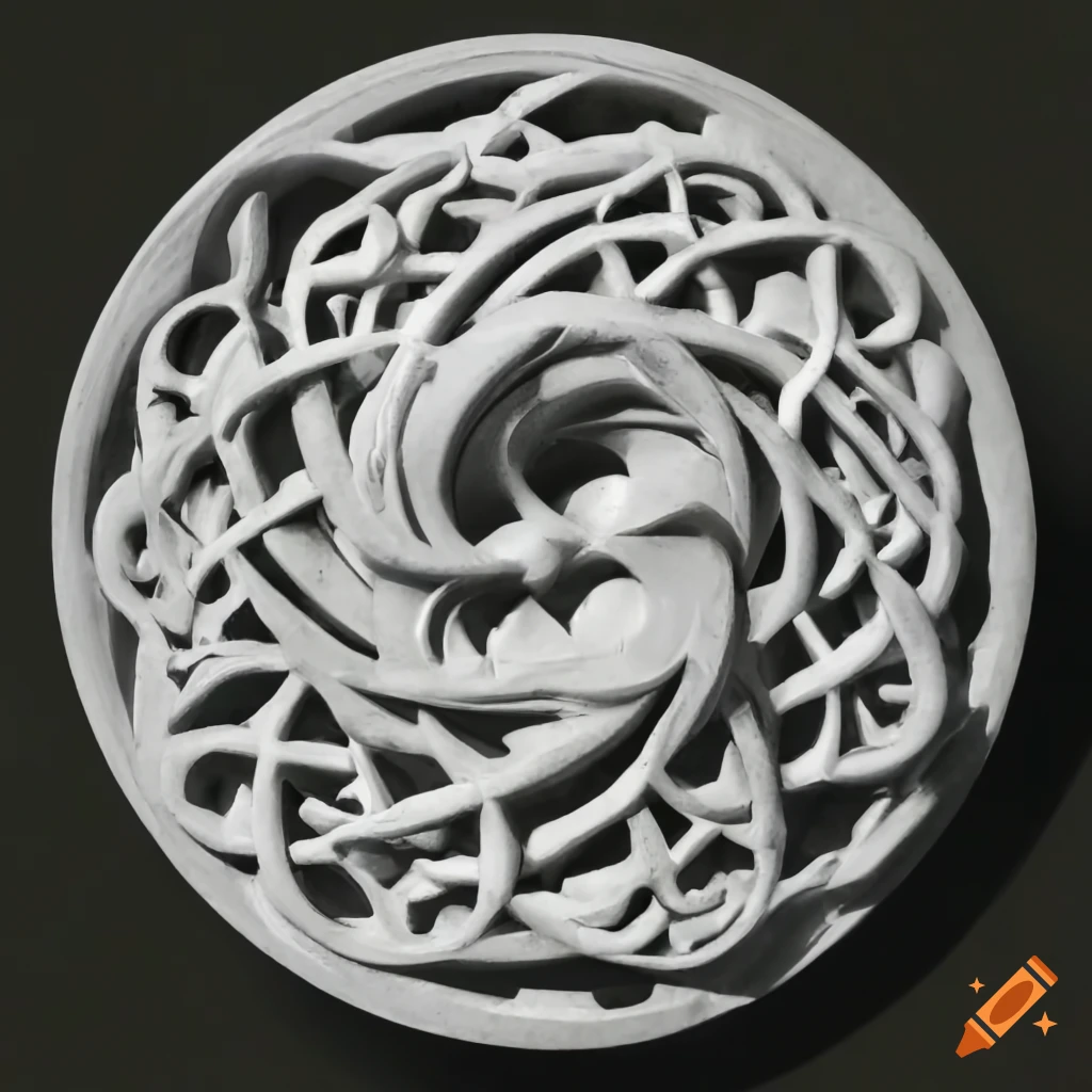 Intricate grayscale relief carving on Craiyon