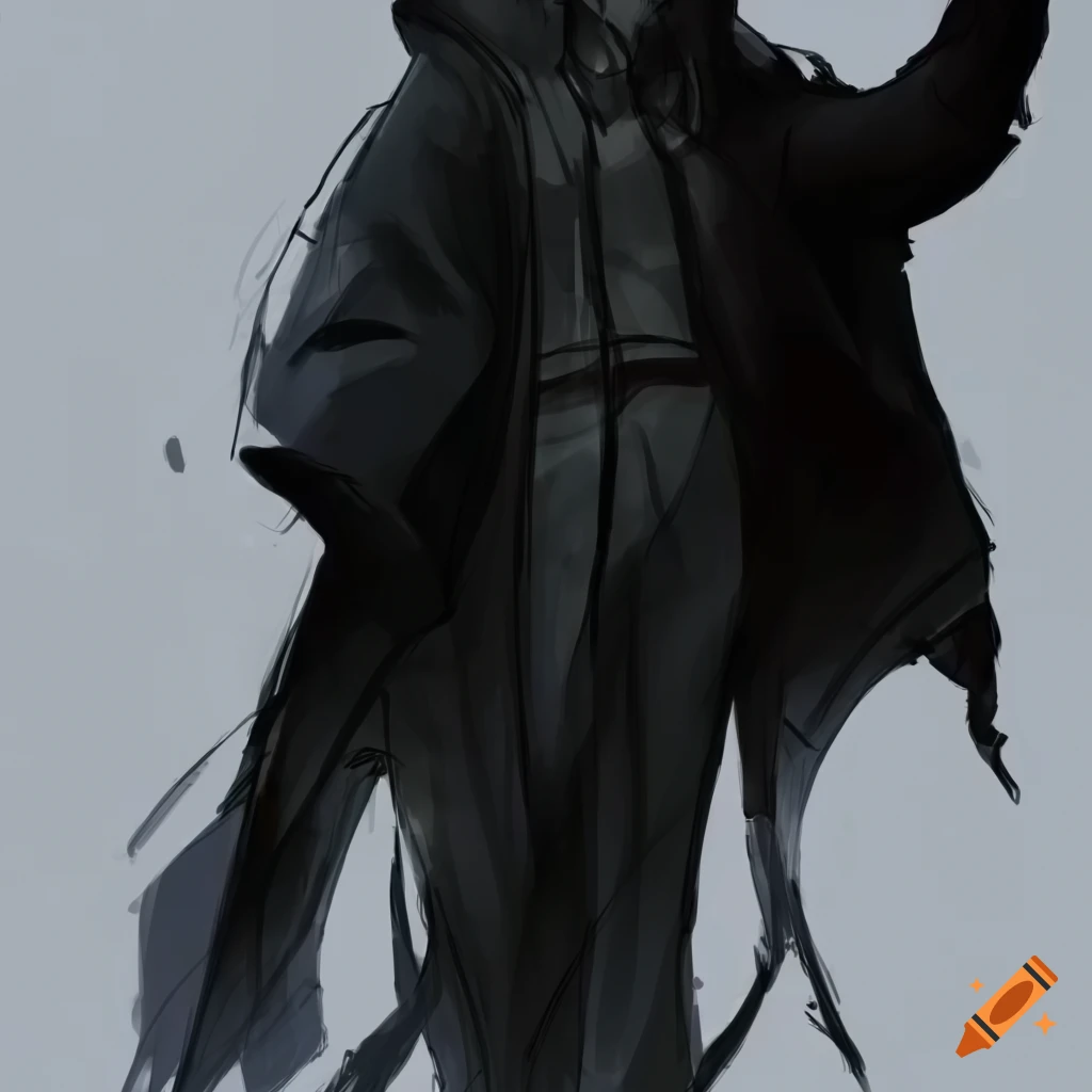 Detailed reference sheet of a hooded character on Craiyon