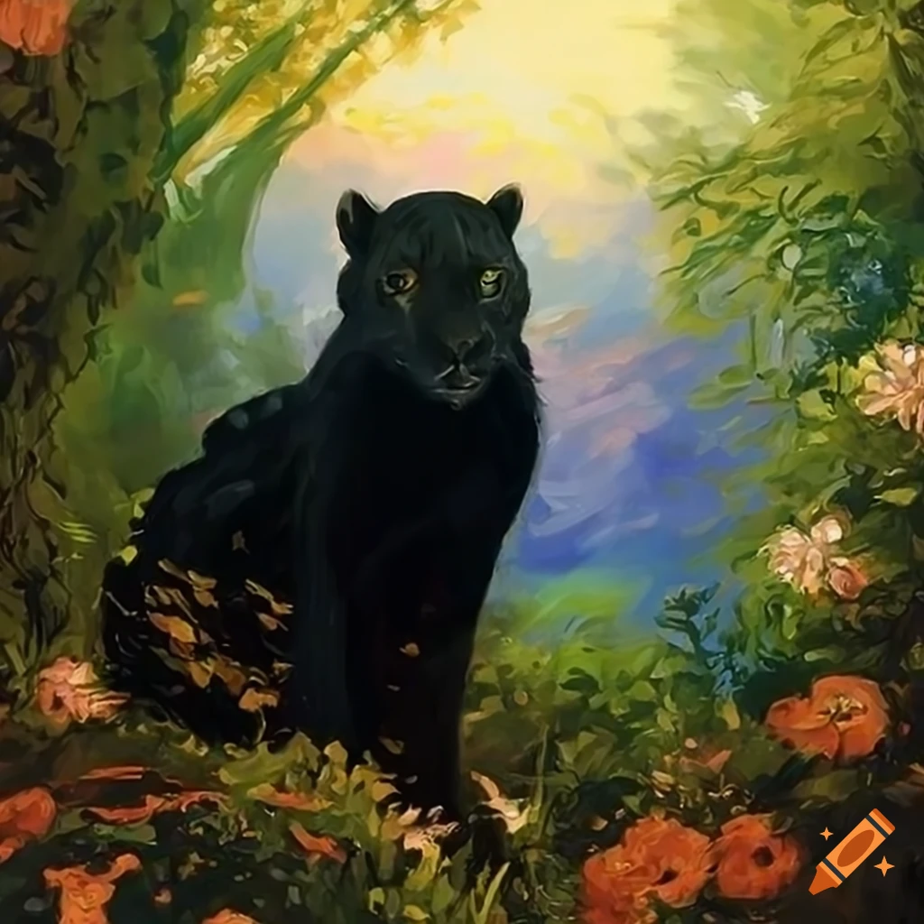 Anime-style portrait of a black jaguar in shallow water on Craiyon