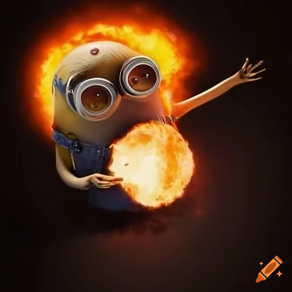 Minion next to a nuclear blast in a motivational poster on Craiyon