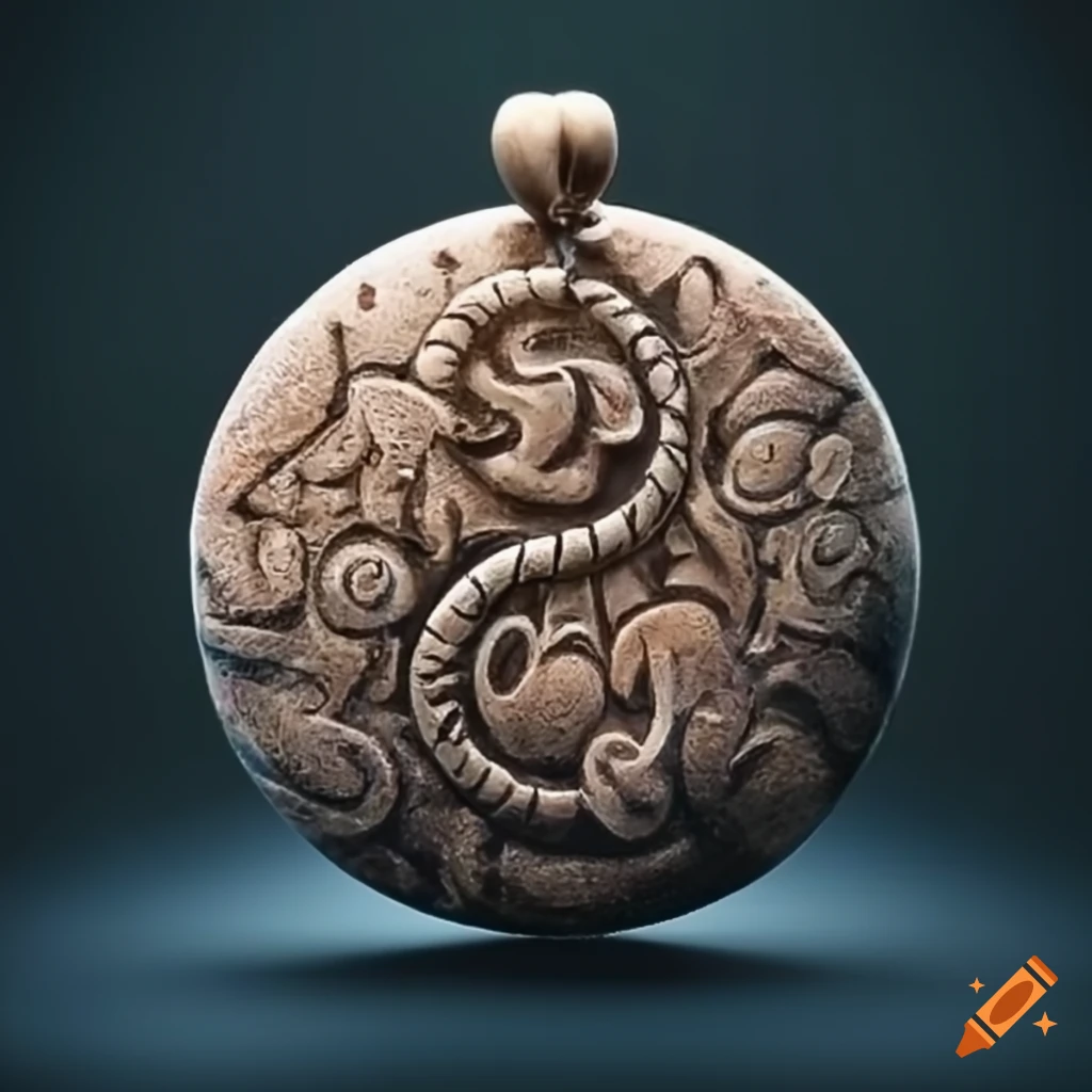Round stone amulet with broom symbols