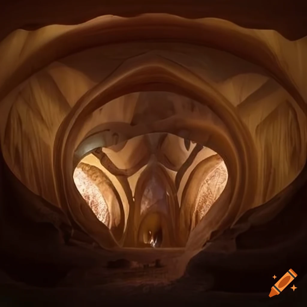 Illusionary architecture resembling a giant clam cathedral cabin on Craiyon