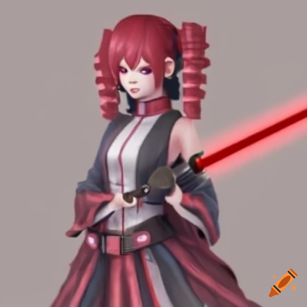 Cosplay of a snarky darth with a lightsaber on Craiyon