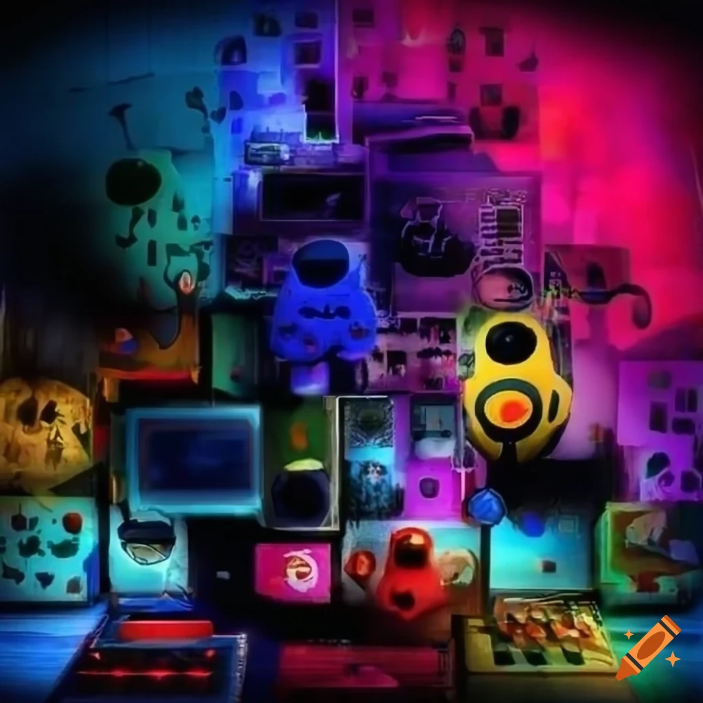 Colorful collage of videogame artwork on Craiyon