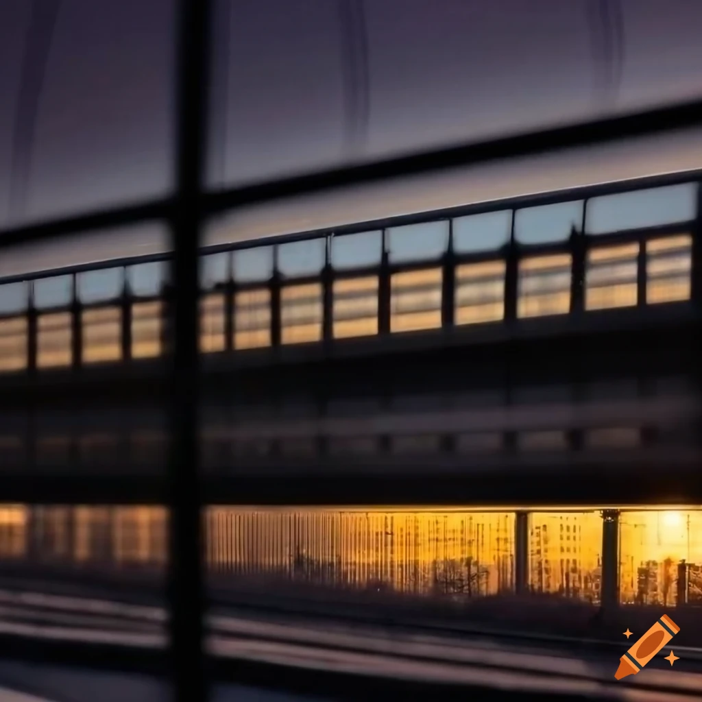 View from train window during evening commute on Craiyon