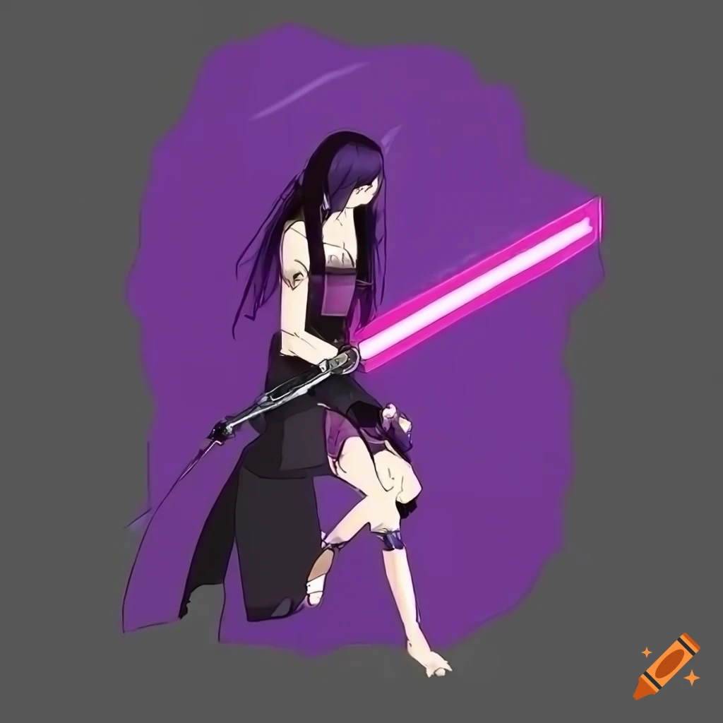 Black haired space merchanery with dark black armor and a purple laser ...