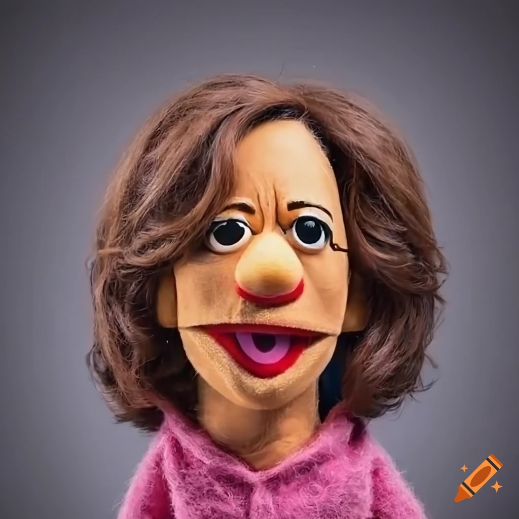 Photorealistic Kamala Harris puppet with fuzzy felt texture on Craiyon