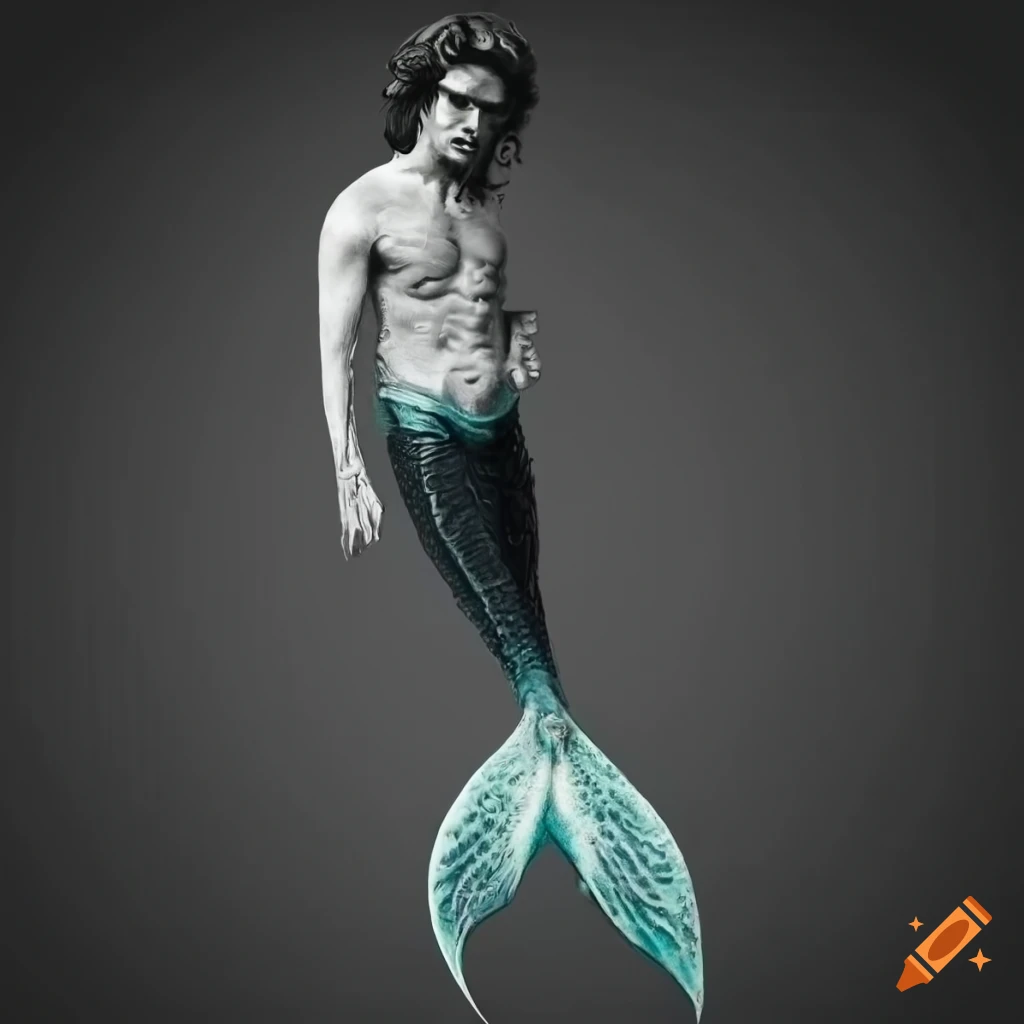 Detailed etching of steve harrington as a merman monster on Craiyon