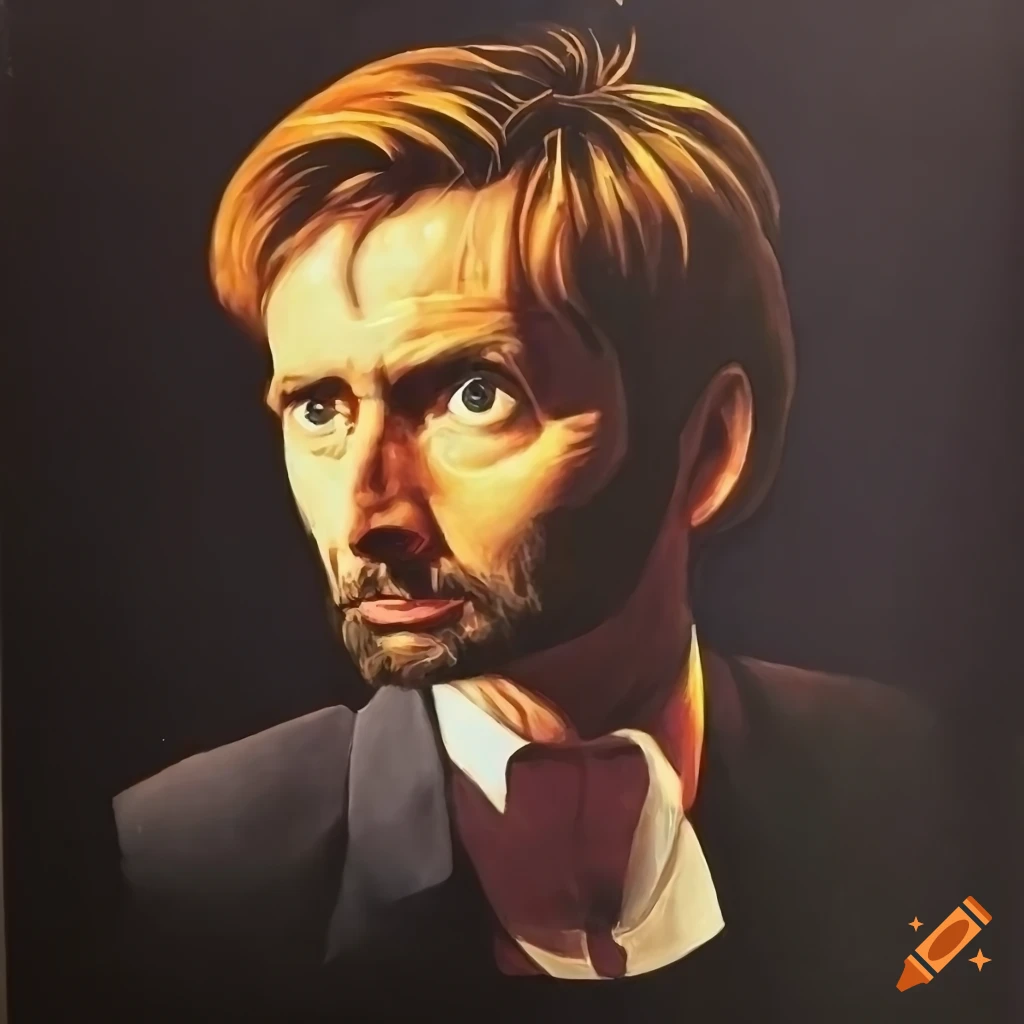 Vintage poster of david tennant surrounded by doctor who enemies