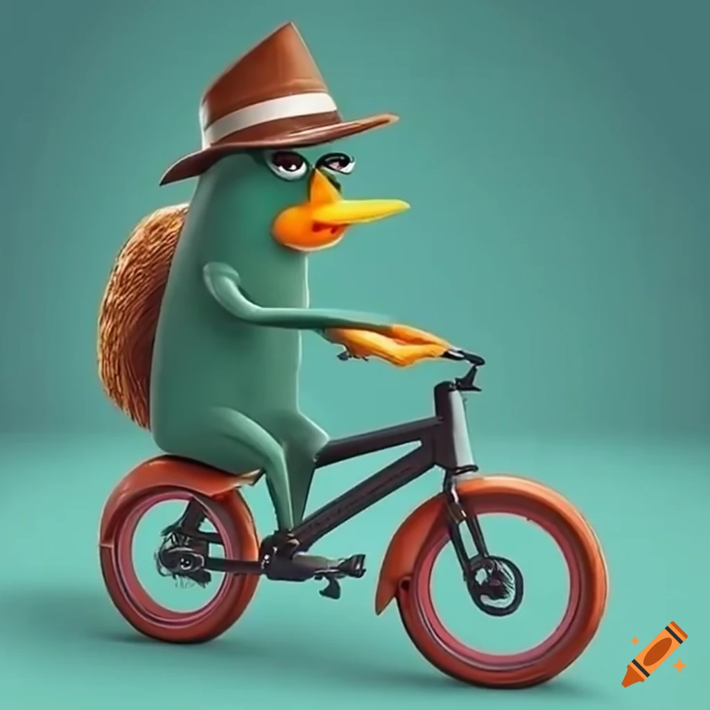 Perry the platypus riding an electric bike
