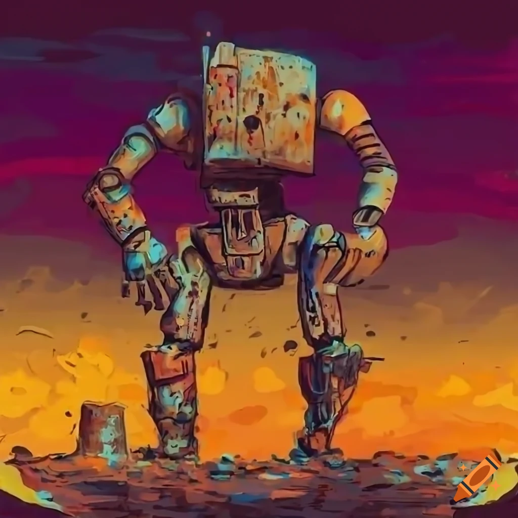 70s sci-fi artwork of a red wrecking machine on Craiyon