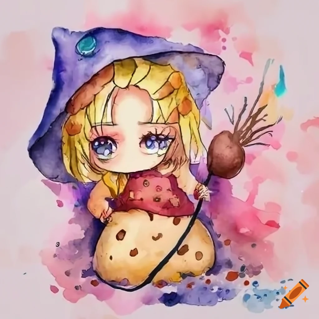 Cute anime illustration of a potato sorceress and wizard