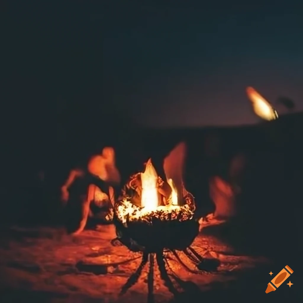 Fogata en medio de plantas en la noche on Craiyon