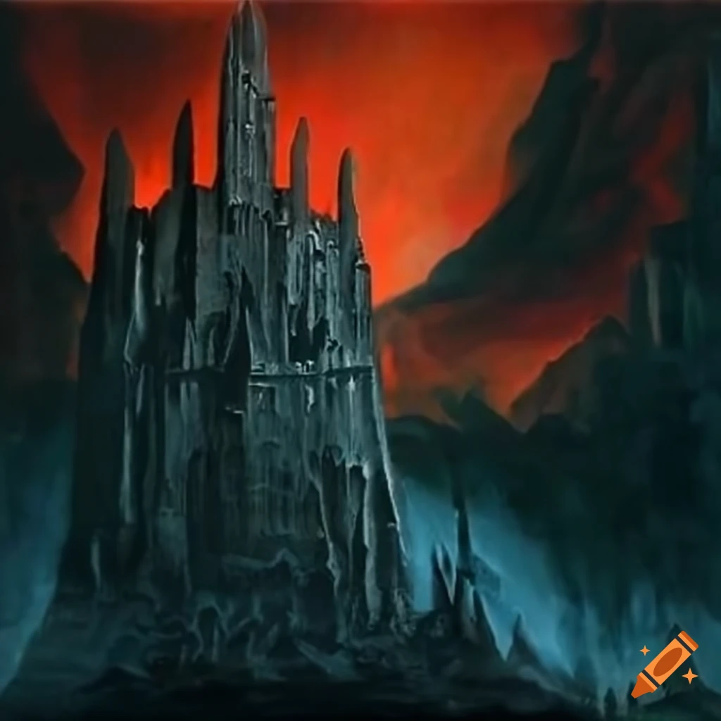 Surrealist painting of barad-dur in mordor on Craiyon