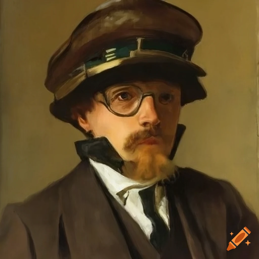 Painting of a man wearing sci-fi cap and goggles on Craiyon