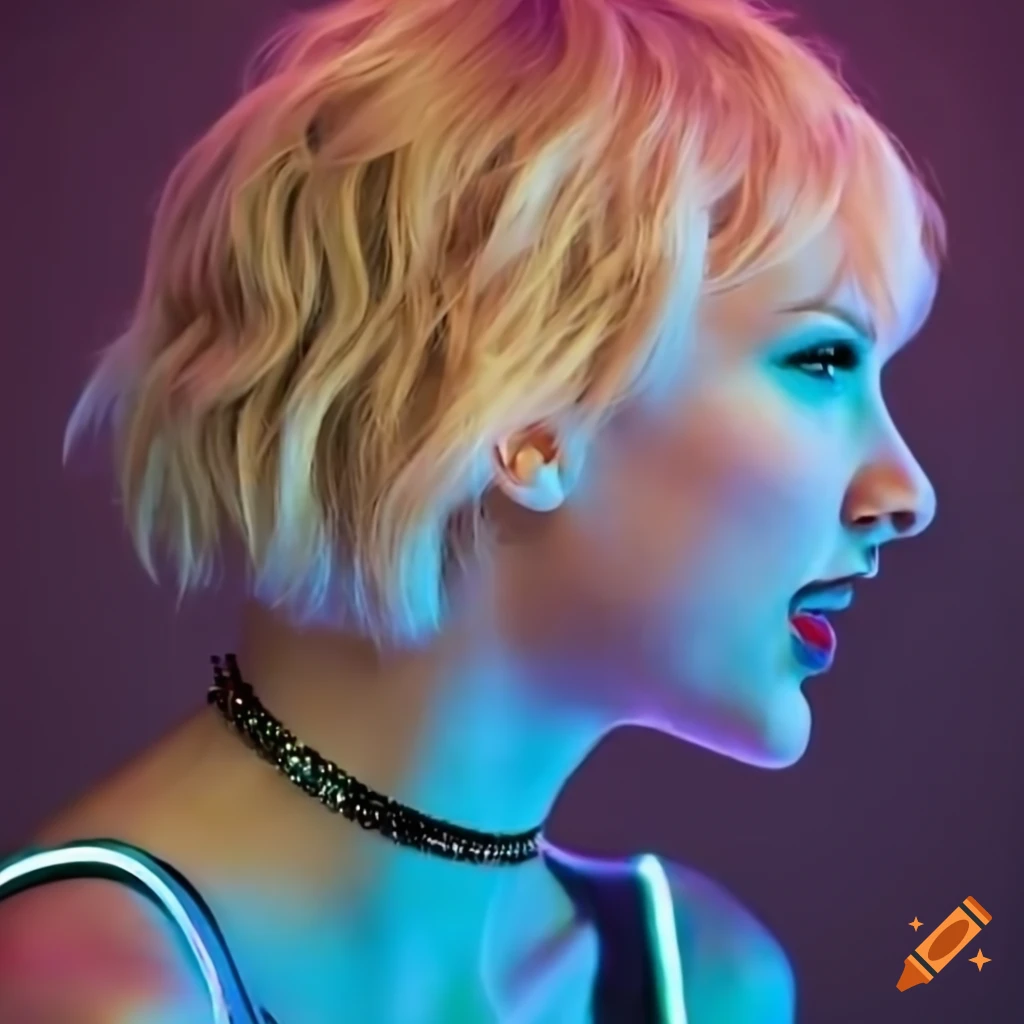 Taylor swift with tangerine neon lights hair on Craiyon