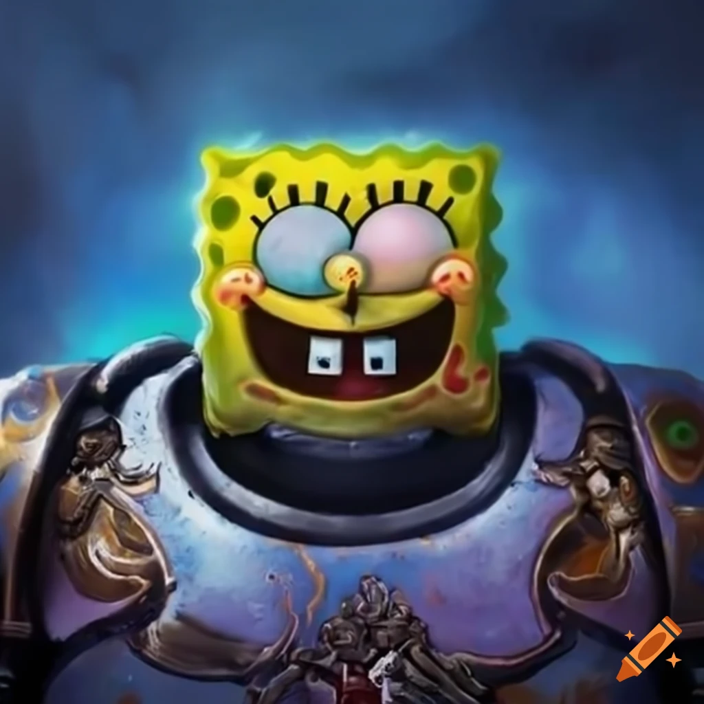 SpongeBob SquarePants as a space marine from Warhammer 40K on Craiyon