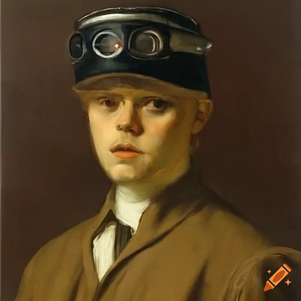 Painting of a man with sci-fi cap and goggles