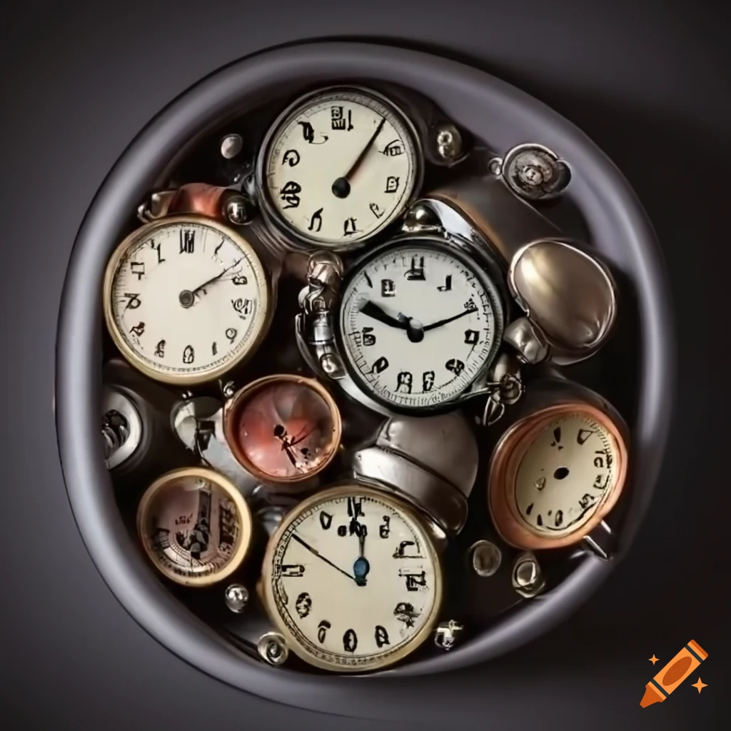 Pile of vintage alarm clocks on Craiyon