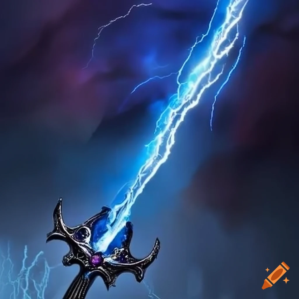 Sword with blue lightning and sapphire adornments on Craiyon
