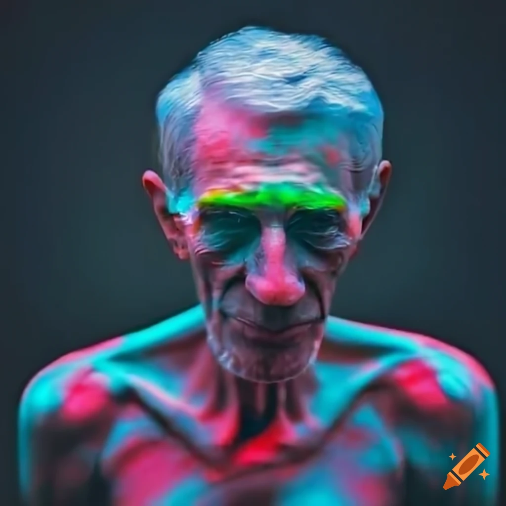 Artistic depiction of a talking old man with rgb separation on Craiyon