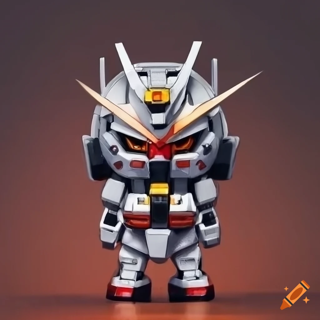 Chibi robot gundam with black, orange and white armor