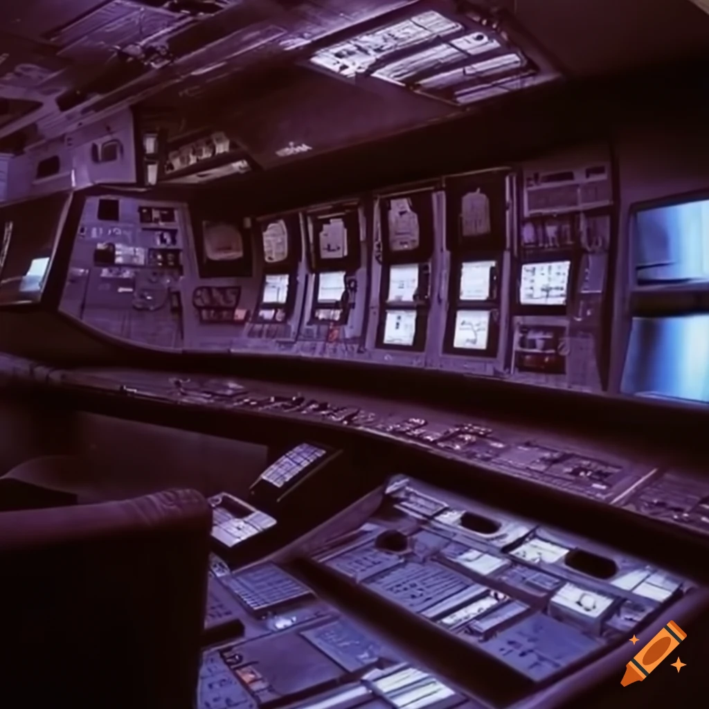 Retro-futuristic starship control room on Craiyon