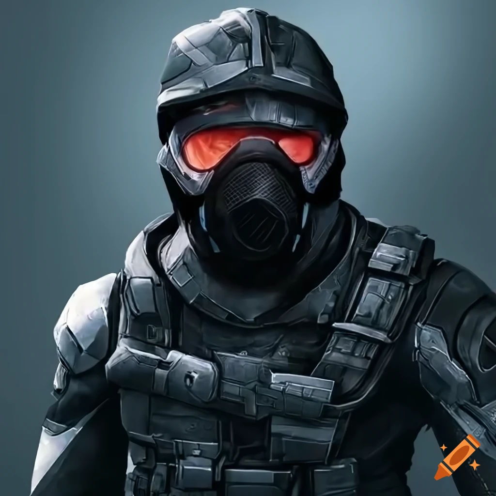 Sci-fi soldier ninja with glowing eyes in urban warfare on Craiyon