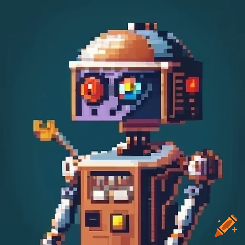 Pixel art of a cute robot on Craiyon