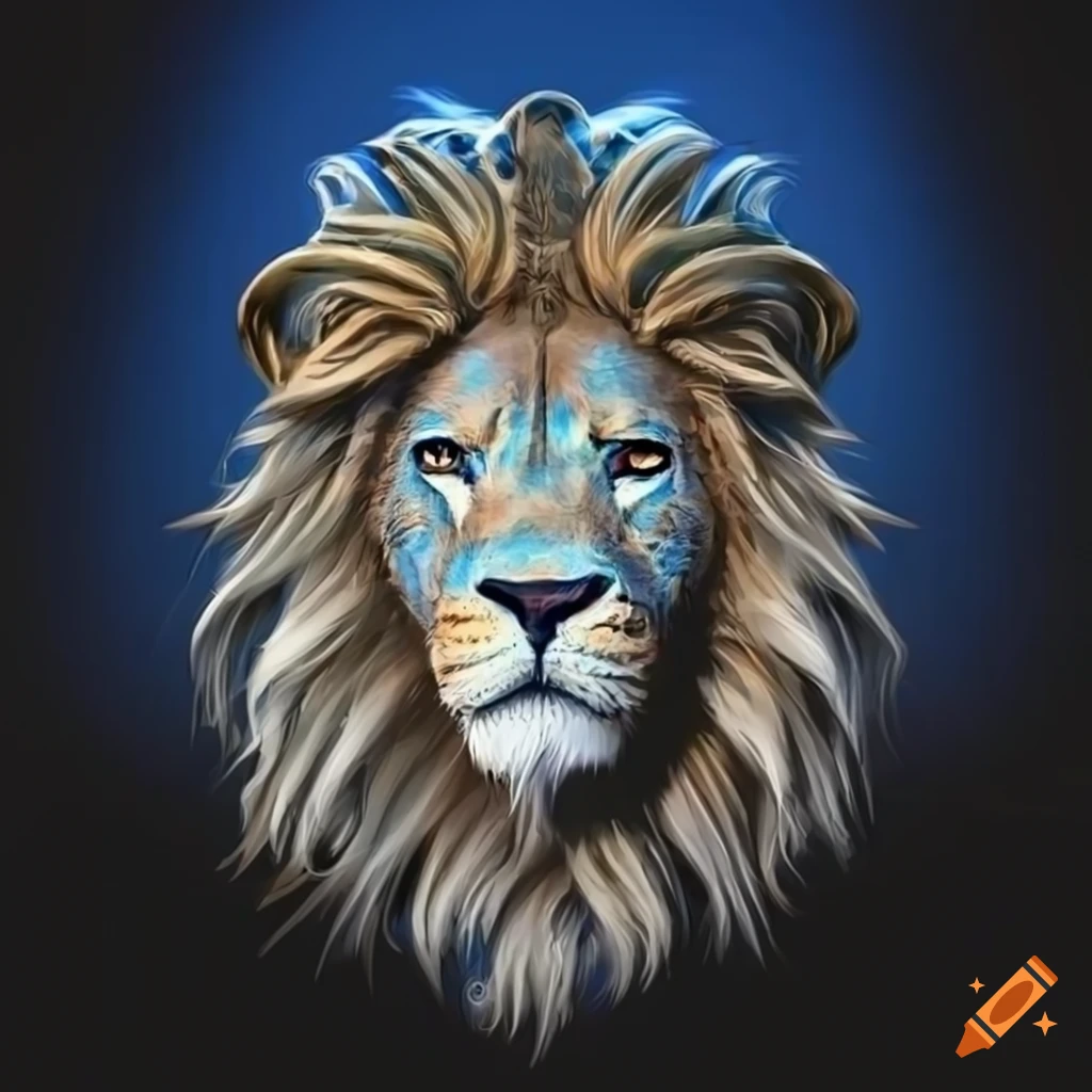 Blue and white lion head emblem on Craiyon