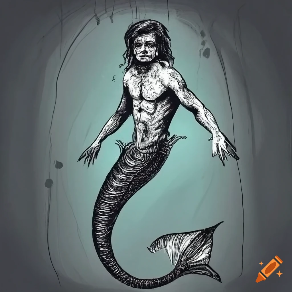 Etching of steve harrington as a merman monster on Craiyon