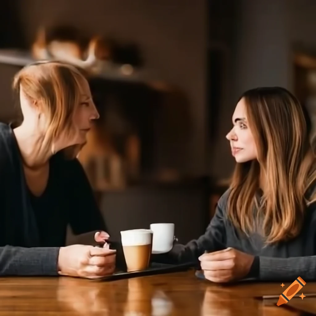 Two people having a conversation over coffee on Craiyon