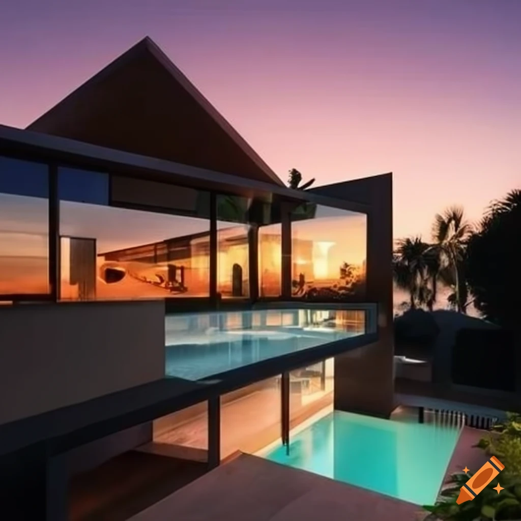 Modern cubic villa with green exterior walls and large windows on Craiyon