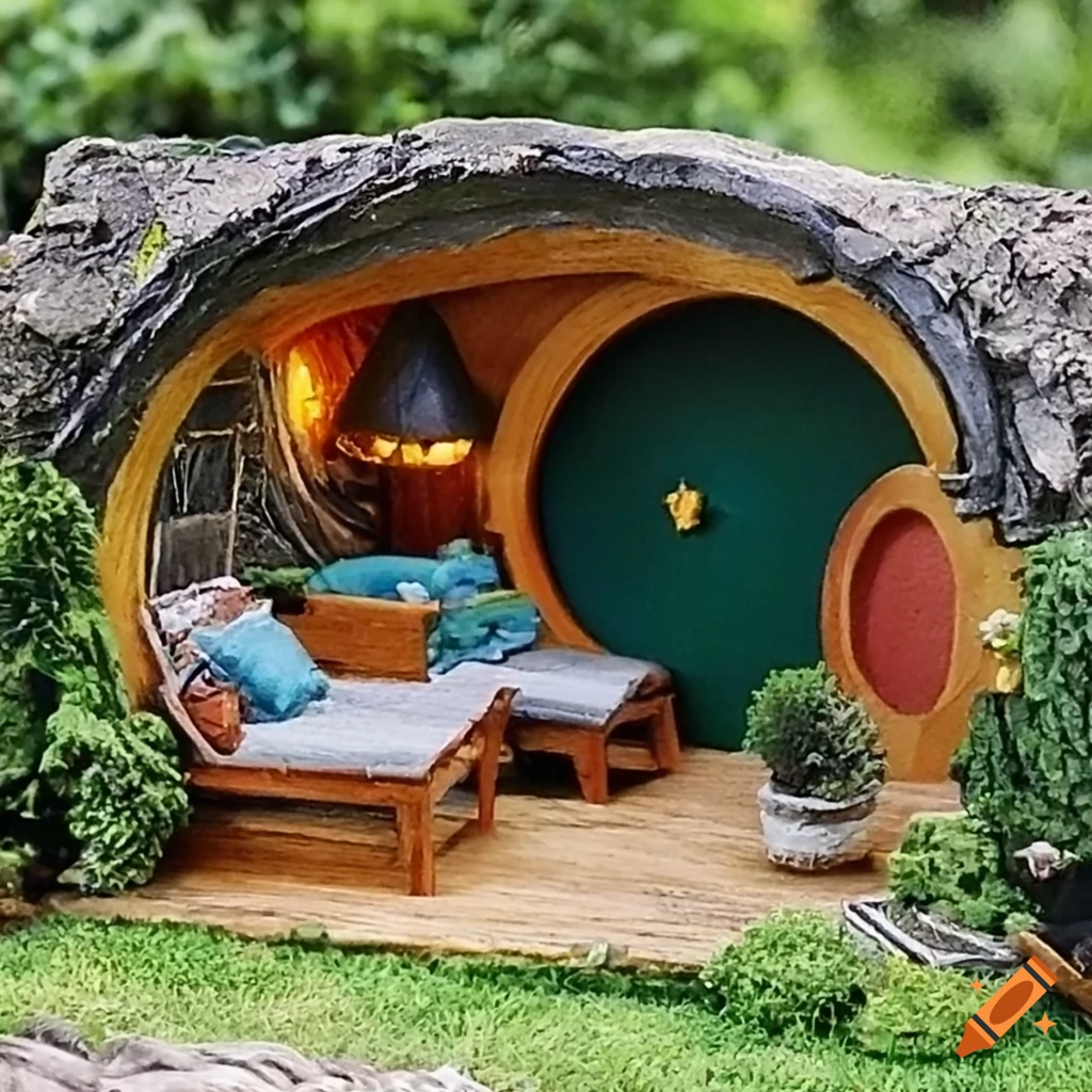 Cozy hobbit-themed bedroom in miniature on Craiyon
