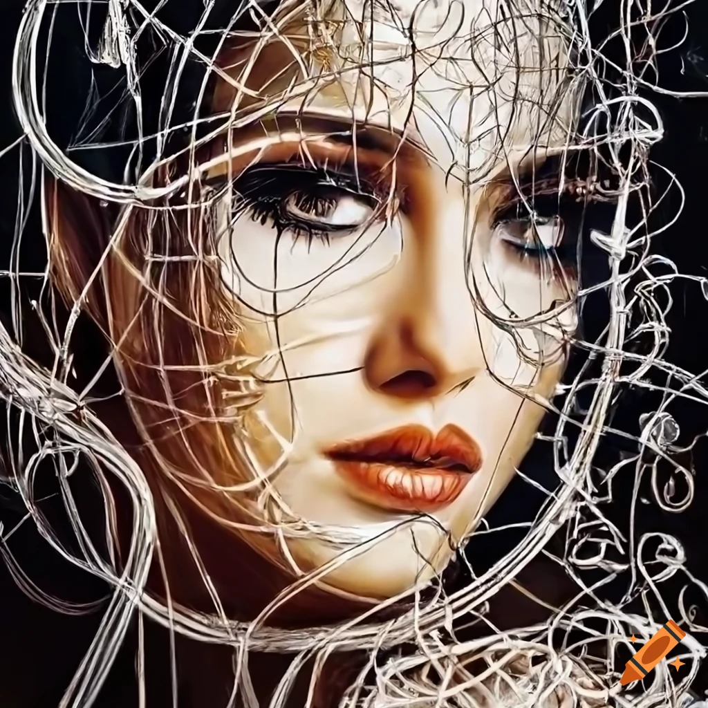 Wireframe portrait of a young goddess with intense gaze on Craiyon