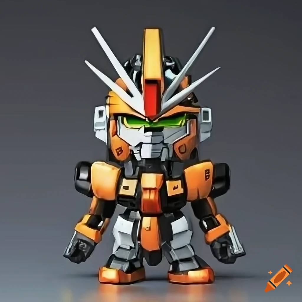 Chibi gundam robot with black and orange armor on Craiyon