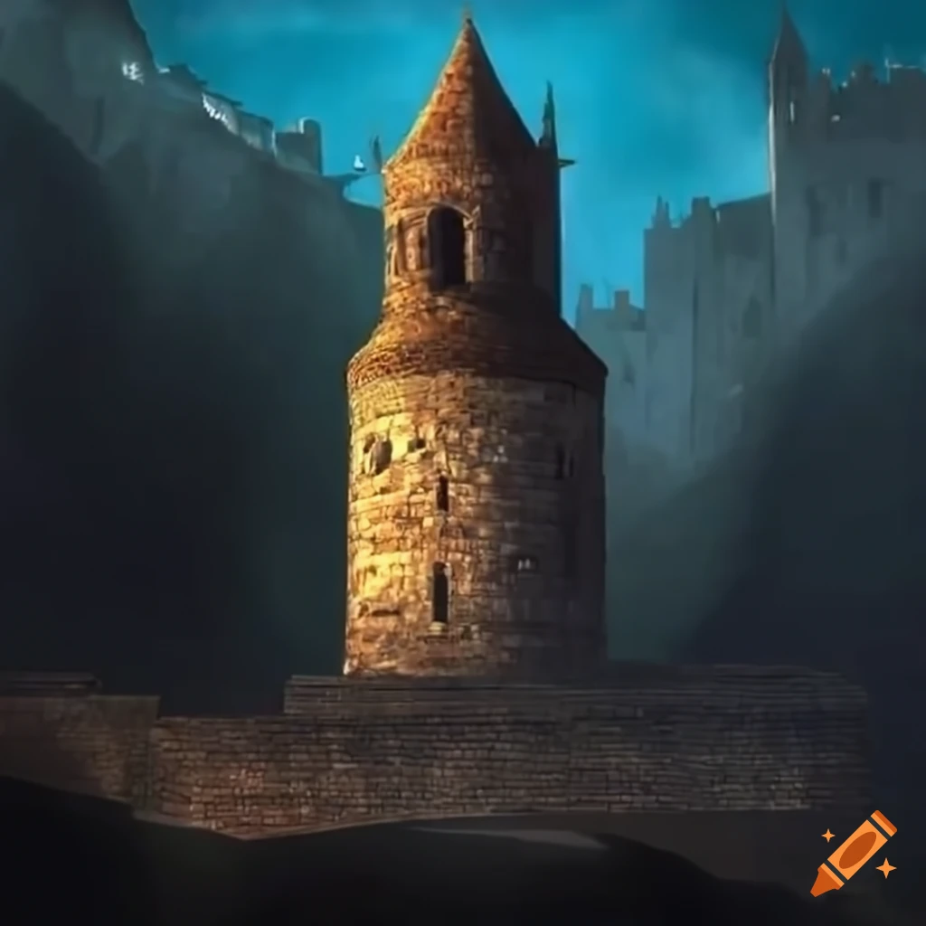 Medieval bell tower in a scenic setting on Craiyon