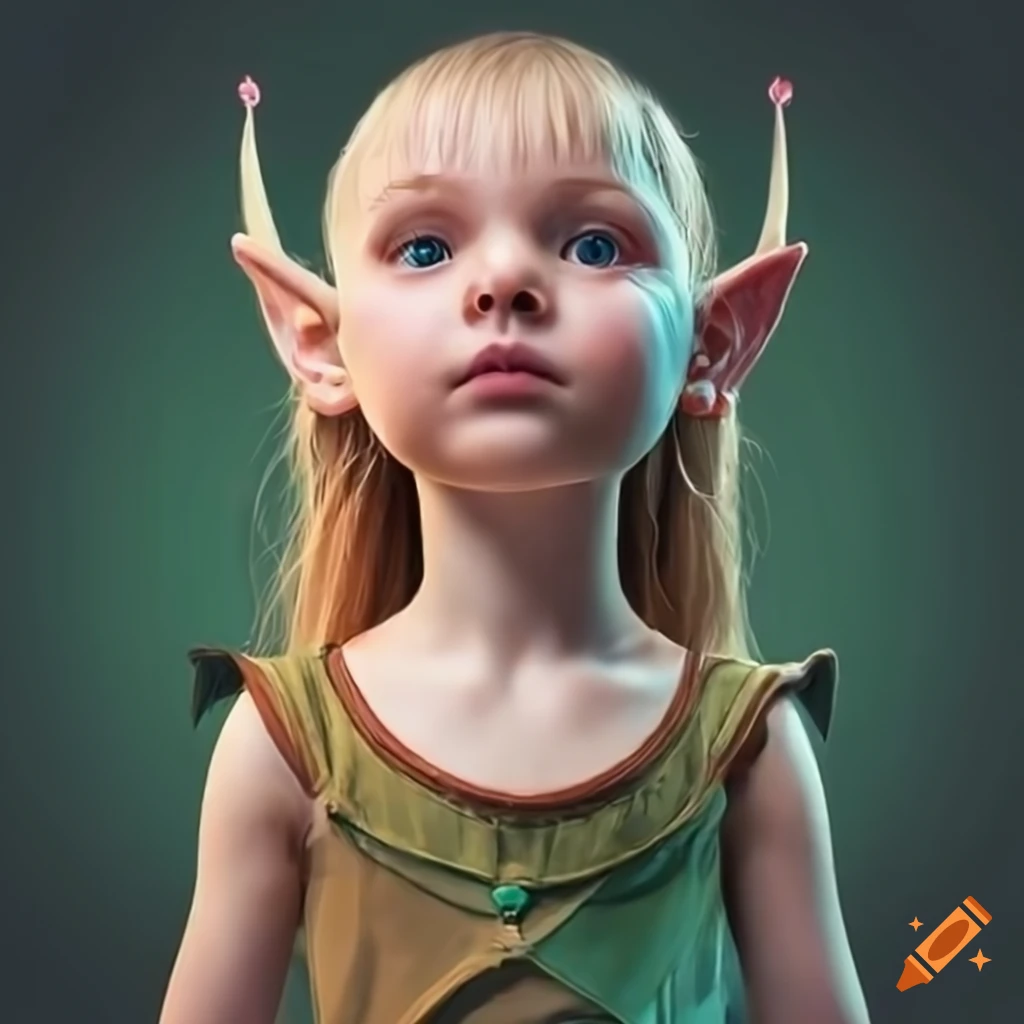 Right view of a young child elf girl on Craiyon