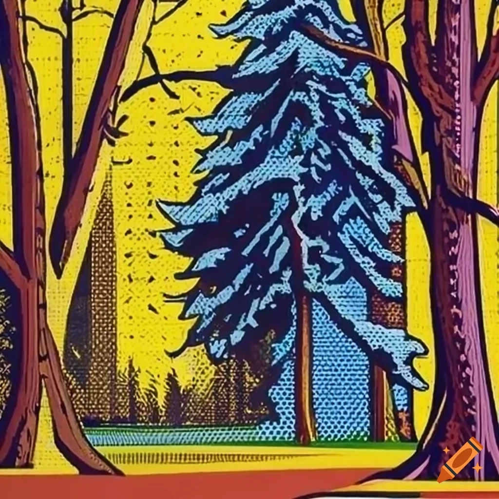 Roy lichtenstein's forest scene artwork on Craiyon
